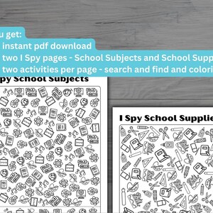2 I Spy Printable Coloring Pages, I Spy Back to School, Black and White ...