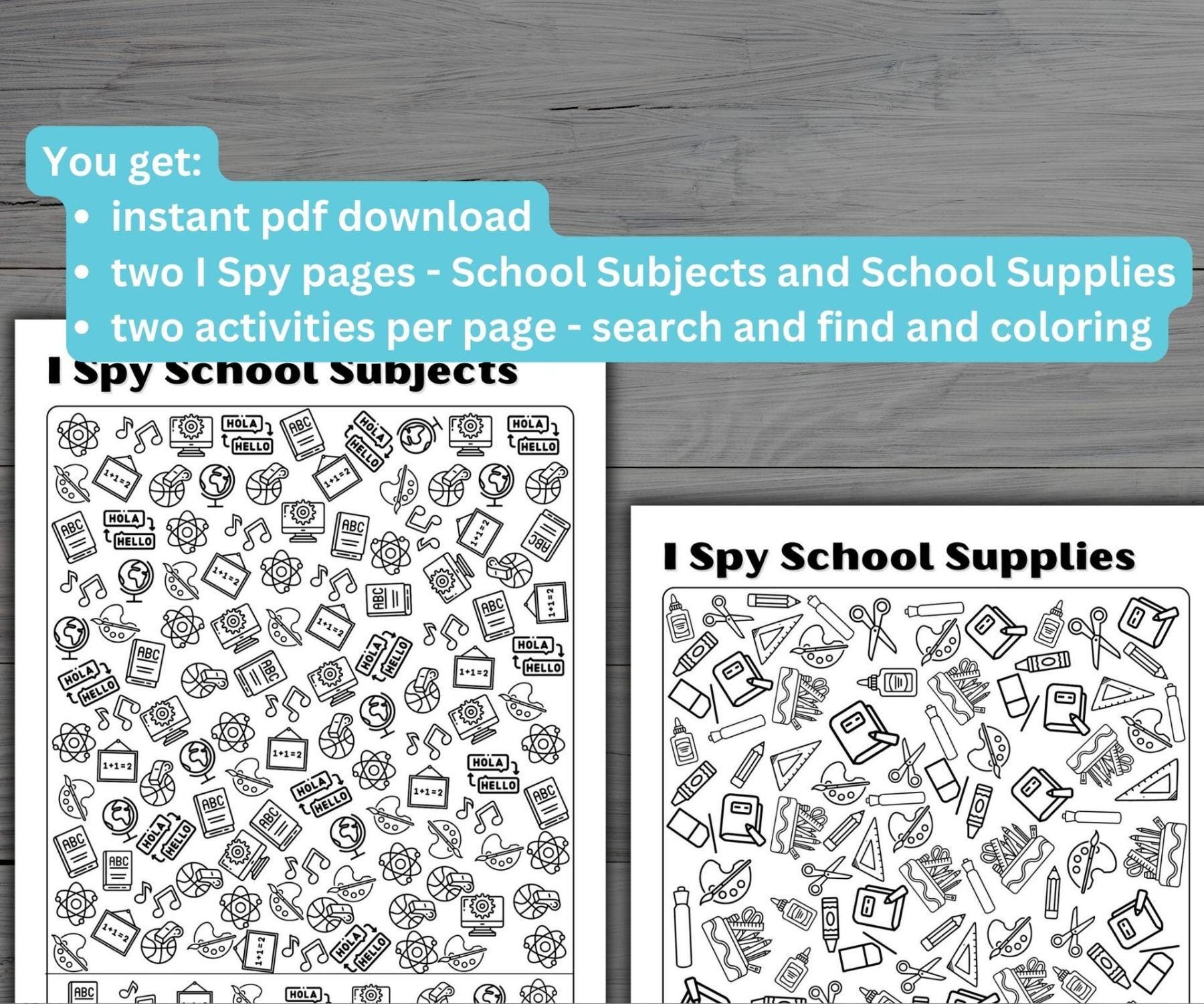 2 I Spy Printable Coloring Pages, I Spy Back to School, Black and White ...