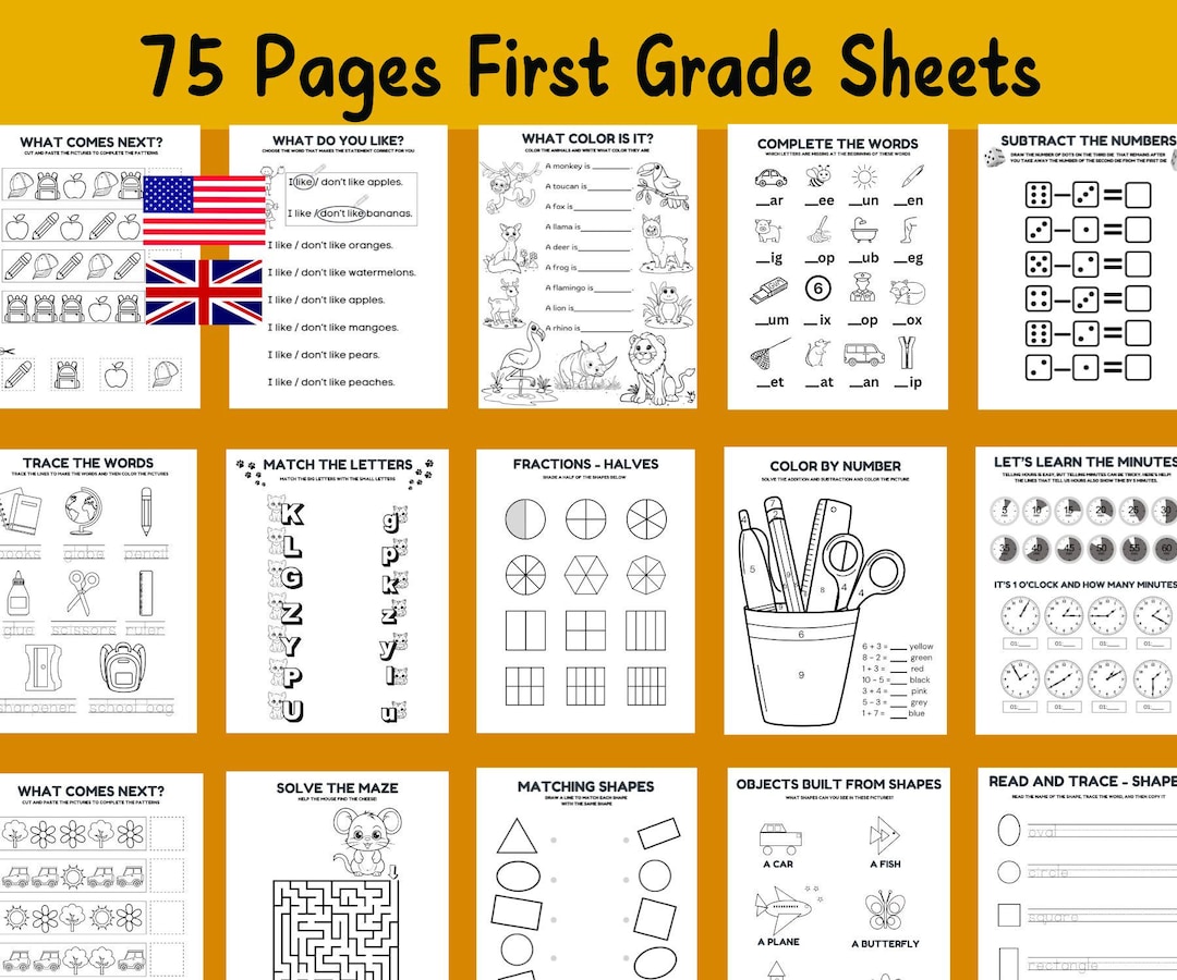 75 Pages First Grade Worksheets, Math, Writing (printable PDF) - Etsy