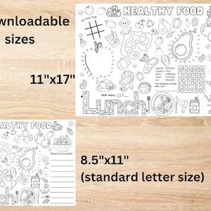 Printable Healthy Food Placemat for Kids Letter Size 8.5x11 and 11x17 ...