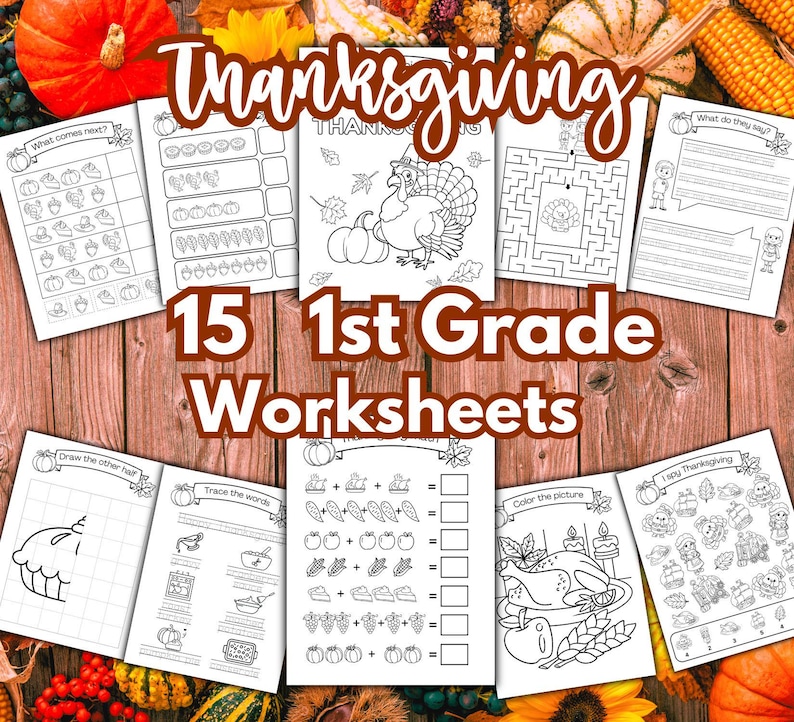 Thanksgiving 1st Grade Worksheet Activity Pages (printable) - Etsy