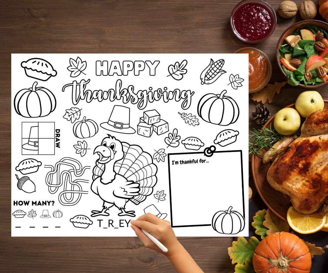 Thanksgiving Placemat for Kids - Coloring Page, Activity Page, Letter ...
