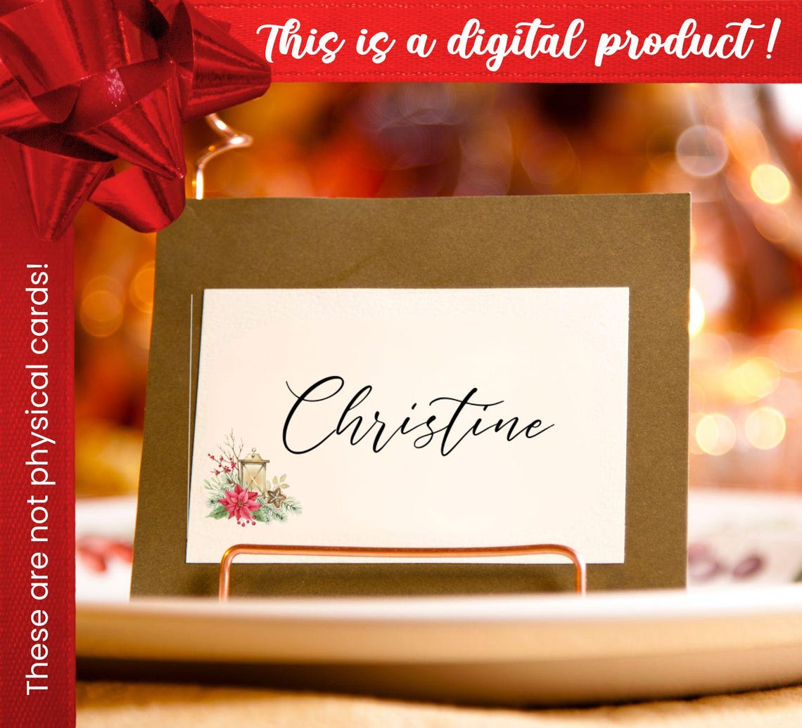 Editable Template Minimalist Christmas Name Cards Calligraphy Font ...