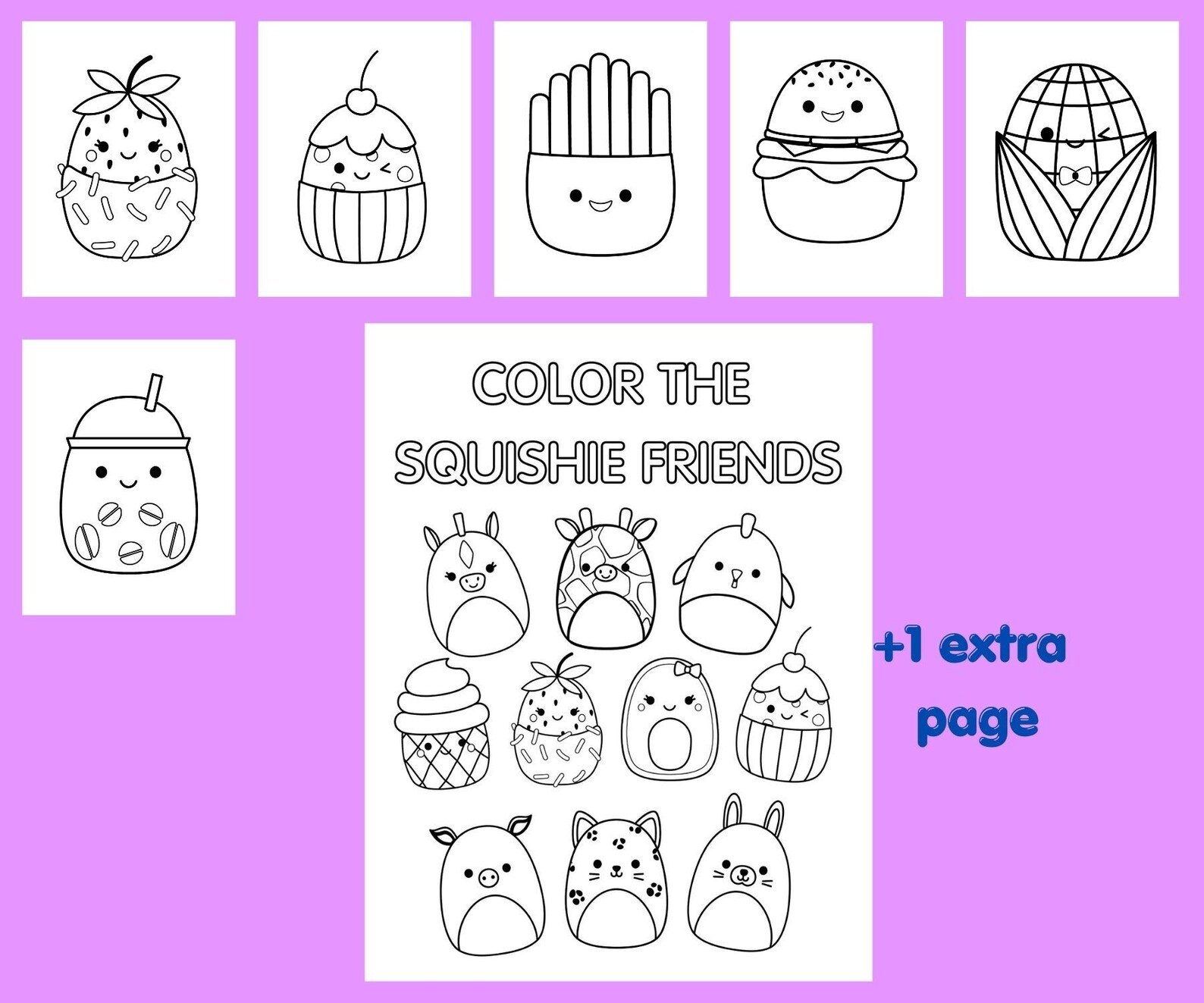 Download&print Squishmallow Animals and Food Coloring Pages, Squishie ...