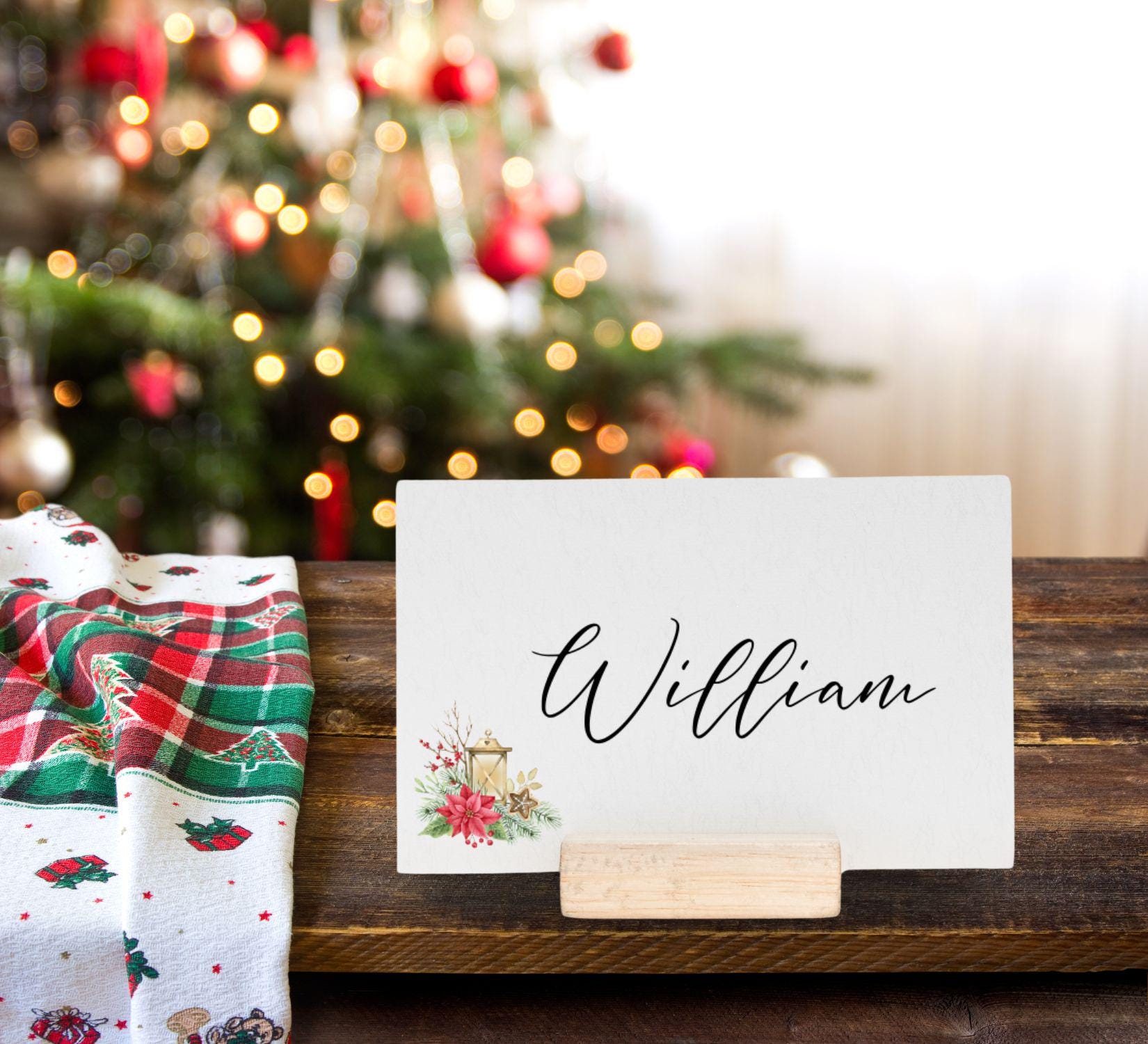 Editable Template Minimalist Christmas Name Cards Calligraphy Font ...