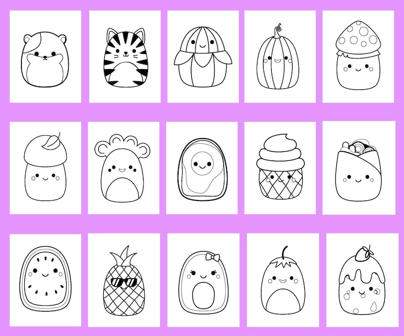 Download&print Squishmallow Animals and Food Coloring Pages, Squishie ...