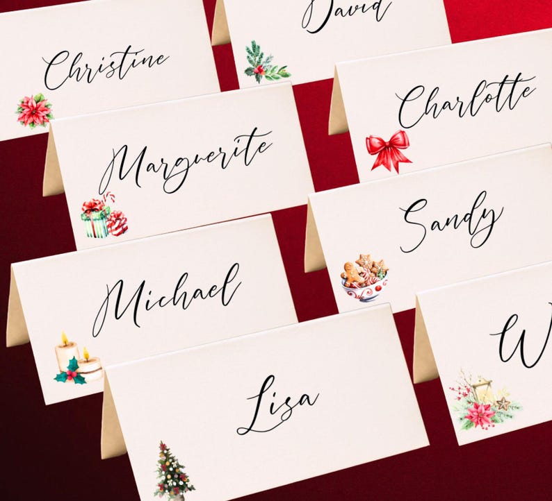 Editable Template Minimalist Christmas Name Cards Calligraphy Font ...