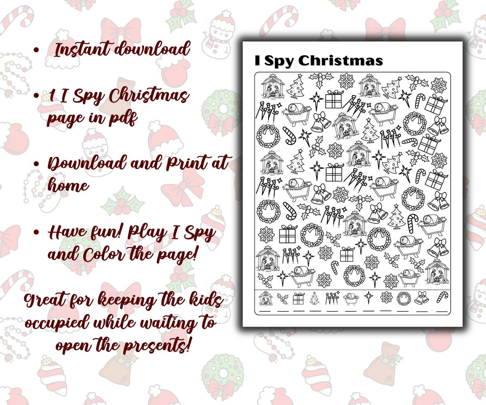 I Spy Christmas Activity Sheet, Christmas Coloring Page, Christmas ...