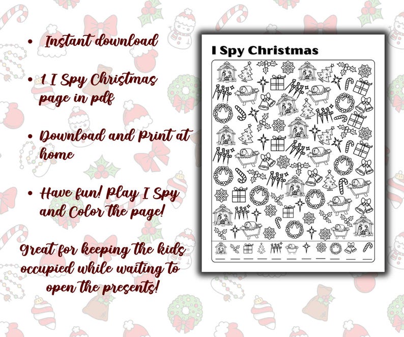 I Spy Christmas Activity Sheet, Christmas Coloring Page, Christmas ...