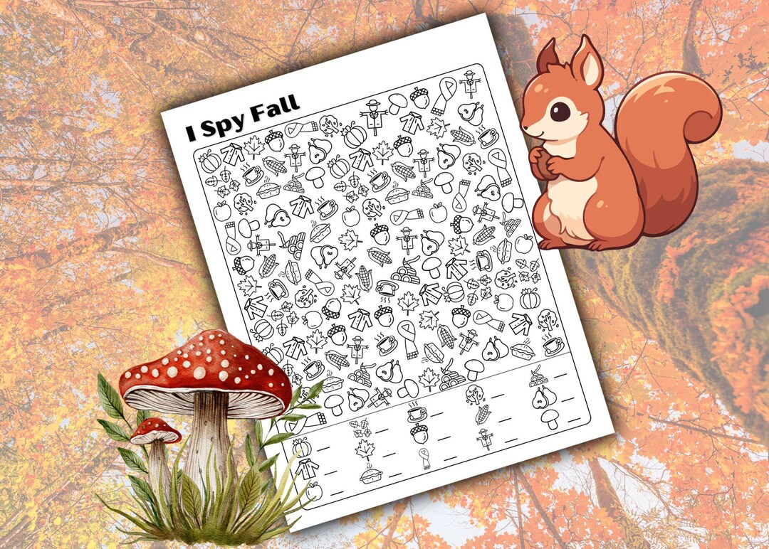I Spy Fall, Black and White I Spy Autumn Page, Printable I Spy Acorns ...