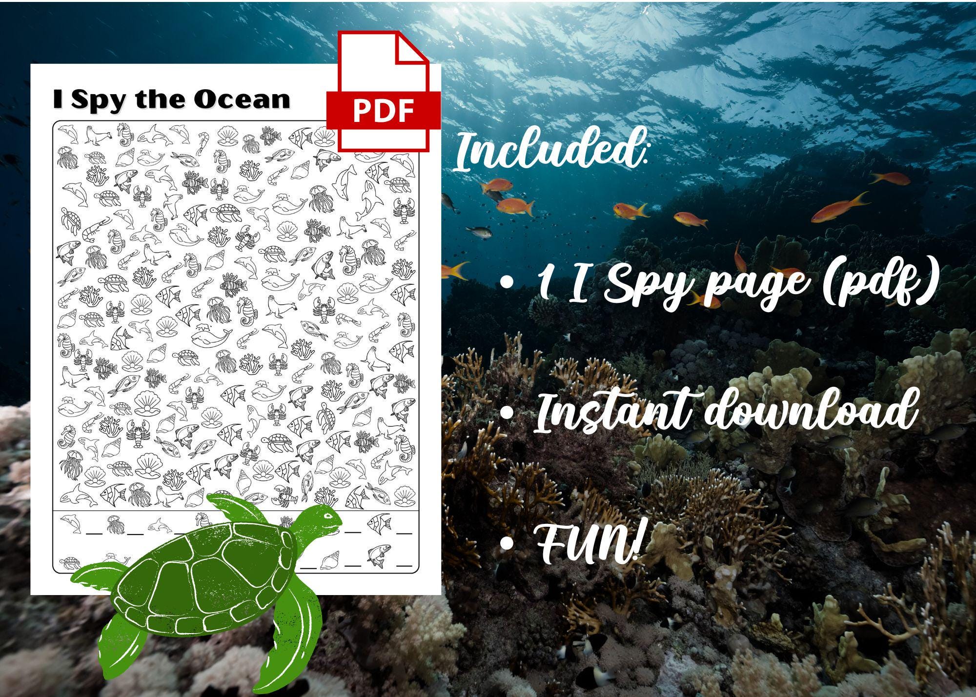 I Spy the Ocean, 1 I Spy Coloring Page, Difficult I Spy Activity for ...