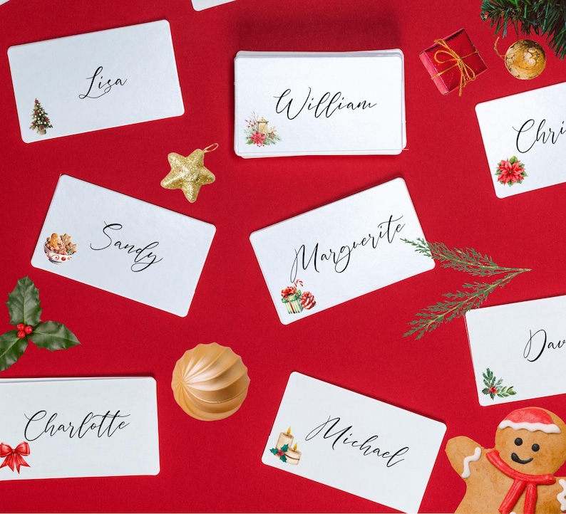 Editable Template Minimalist Christmas Name Cards Calligraphy Font ...