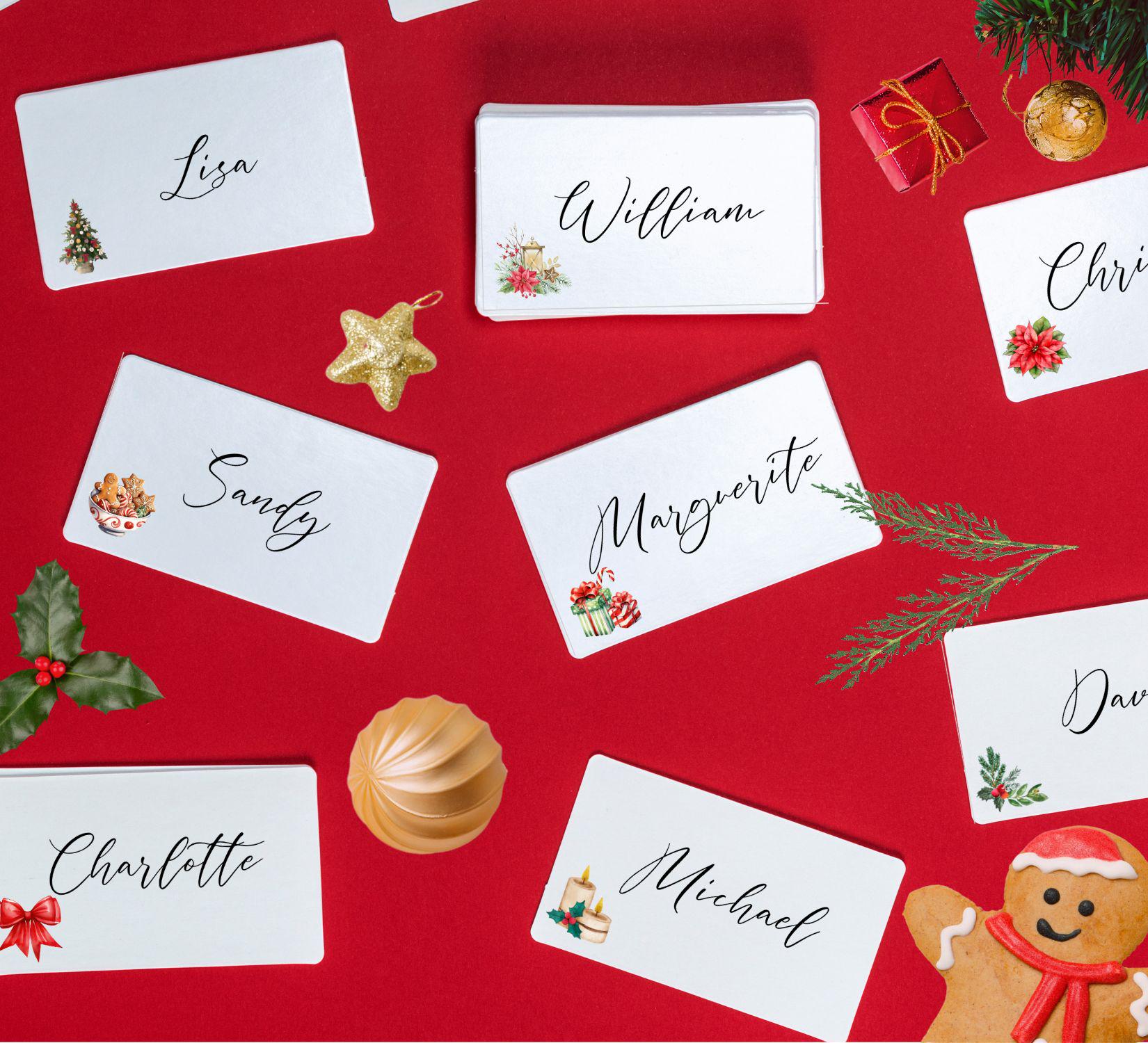Editable Template Minimalist Christmas Name Cards Calligraphy Font ...