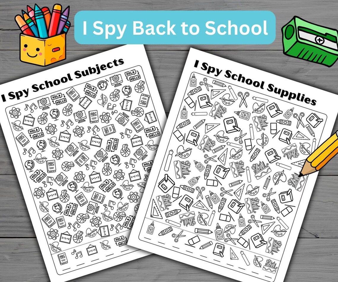 2 I Spy Printable Coloring Pages, I Spy Back to School, Black and White ...