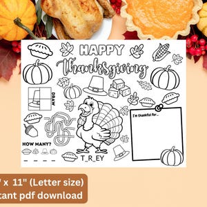 Thanksgiving Placemat for Kids - Coloring Page, Activity Page, Letter ...