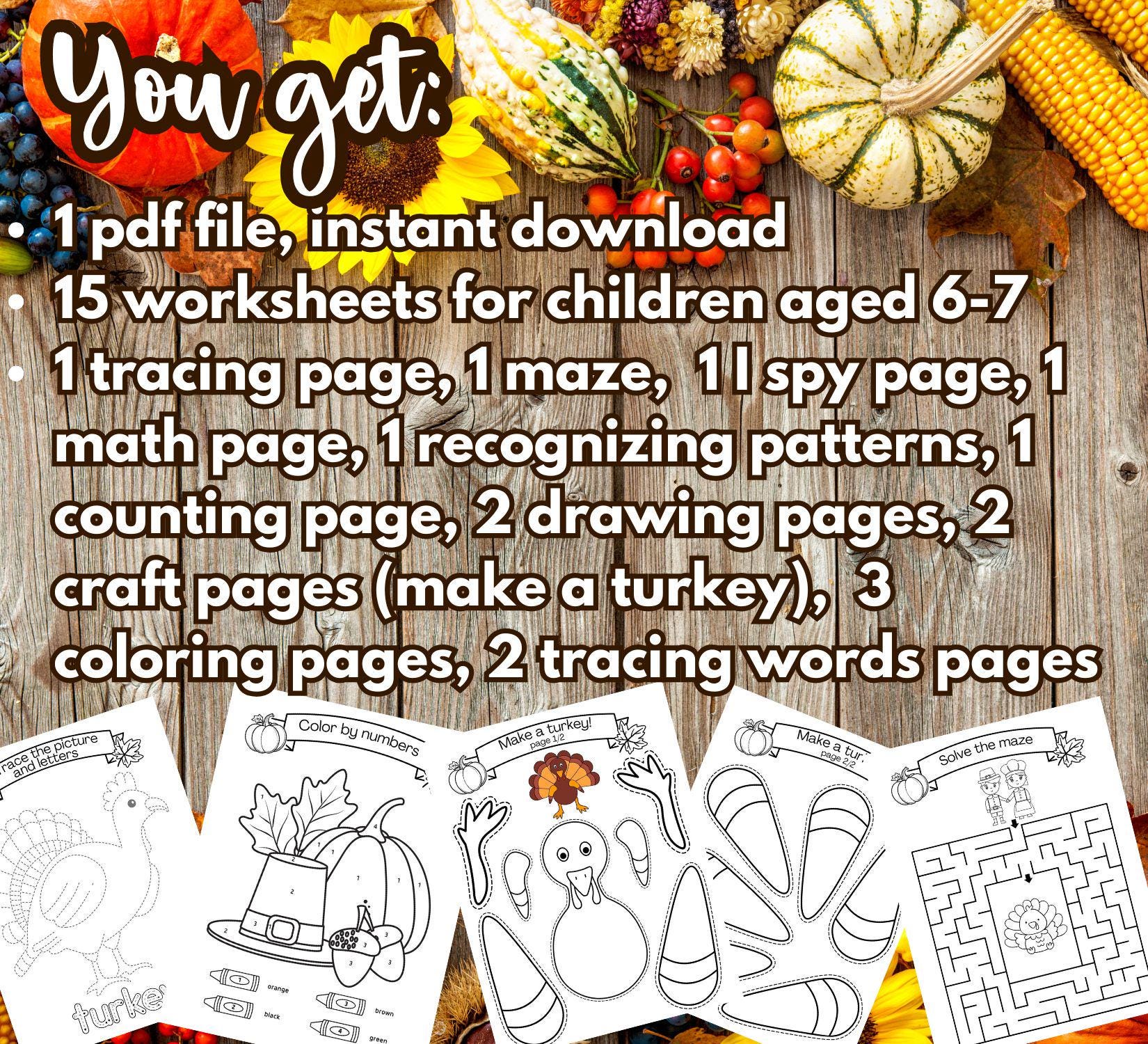 15 Printable Thanksgiving Worksheets & Activity Pages for First Grade ...