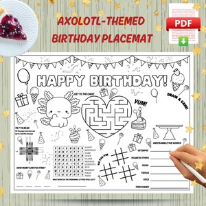 Printable Axolotl Birthday Placemat for Girls, Axolotl Birthday ...