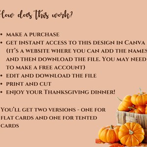 Thanksgiving Name Cards Template Editable Minimalist Pumpkin ...