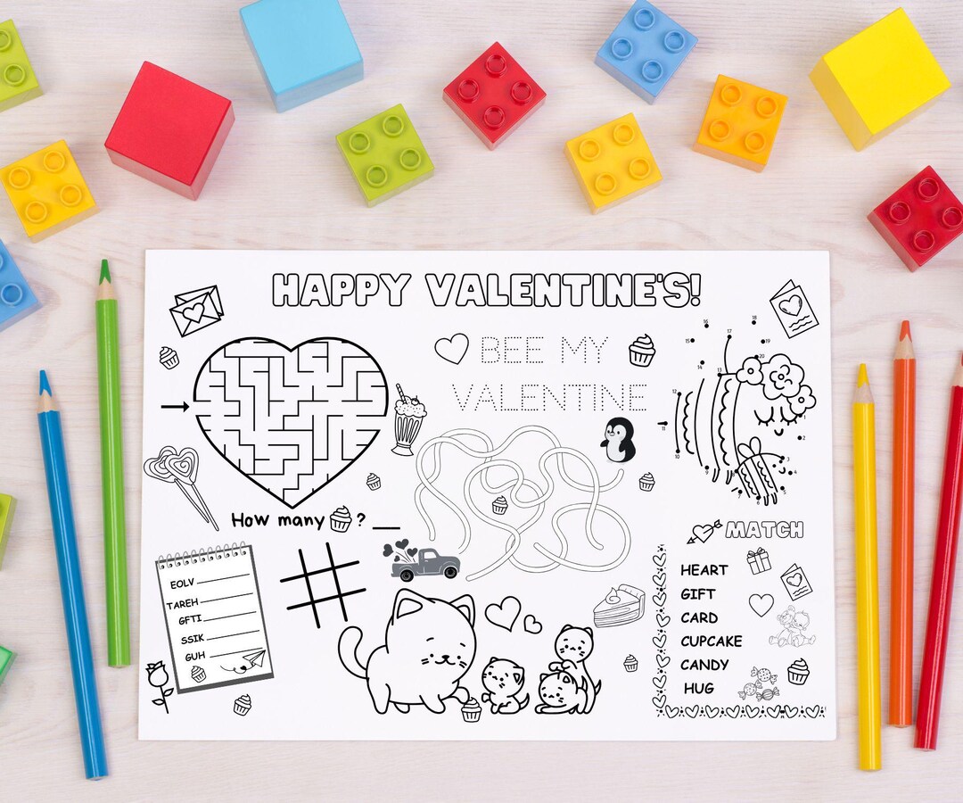 Printable Valentine's Placemat for Kids Letter Size 8.5x11 and 11x17 ...