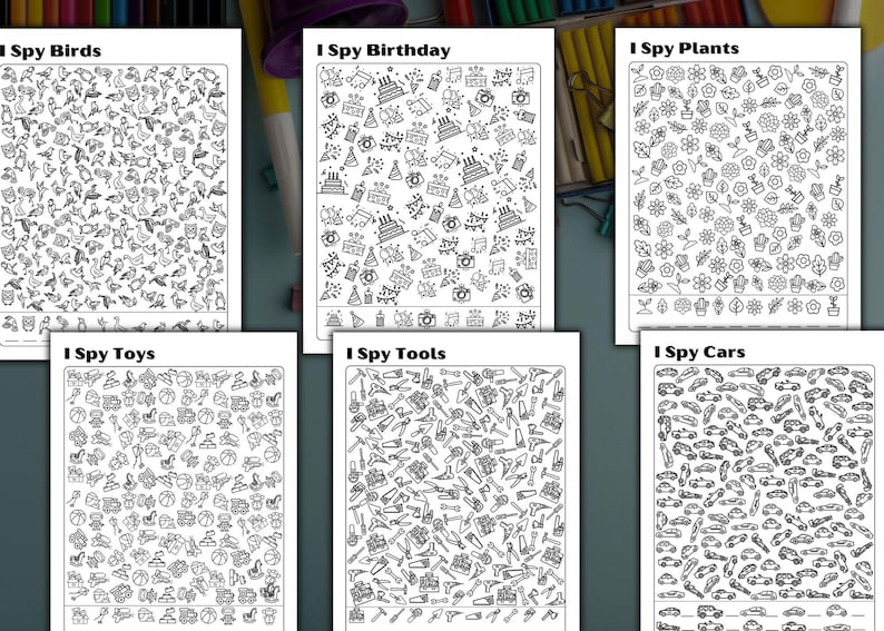 60 I Spy Printable Coloring Pages, I Spy Worksheets in PDF, Food, Pets ...