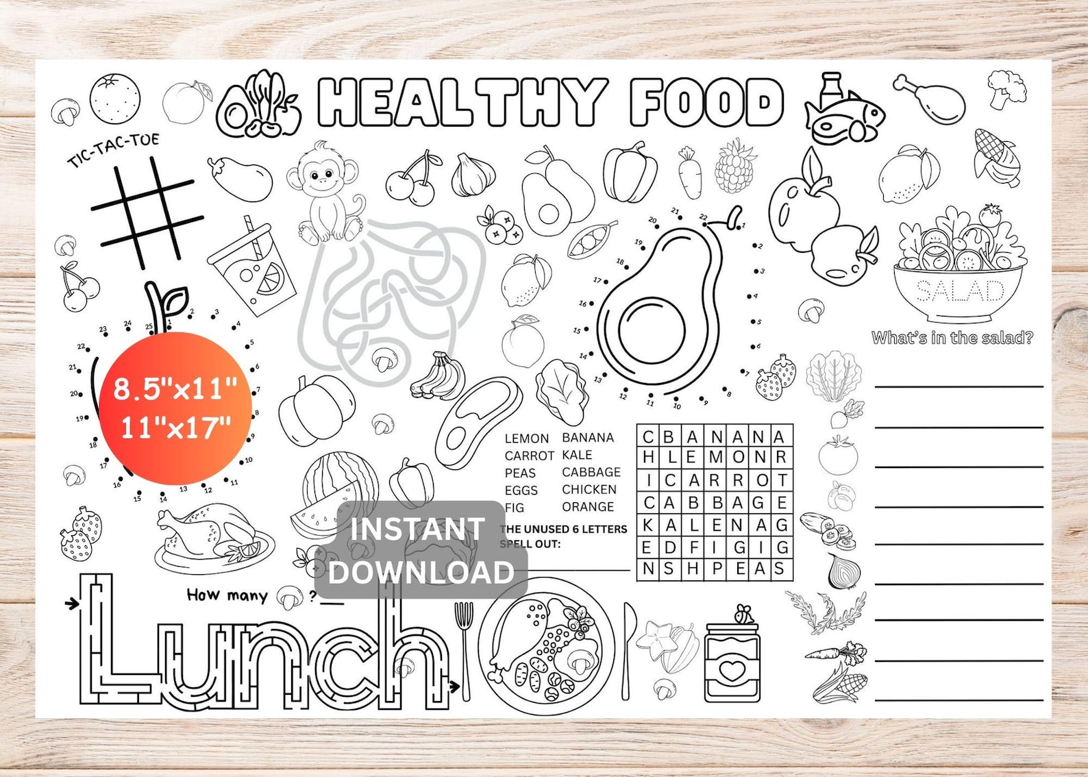 Healthy Food Placemat Printable, Kids Activity Page (PDF) - Etsy