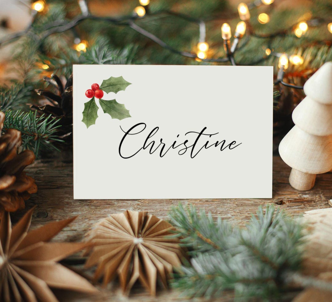 Editable Template Minimalist Christmas Name Cards, Calligraphy Font ...