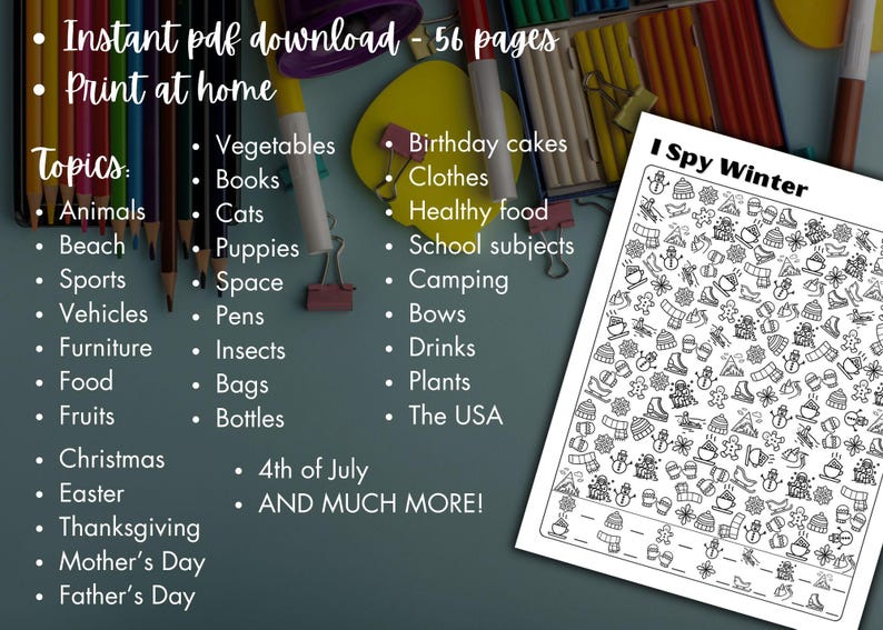 60 I Spy Printable Coloring Pages, Fun Activity Worksheets (PDF) - Etsy