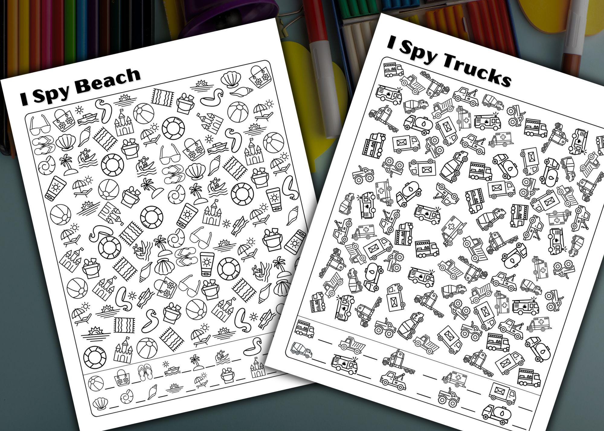 60 I Spy Printable Coloring Pages, Fun Activity Worksheets (PDF) - Etsy