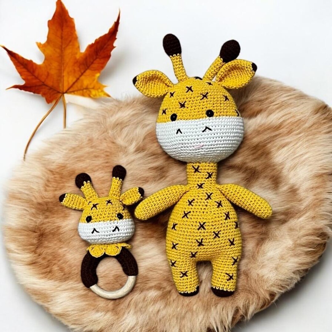 Amigurumi Giraffe Set Giraffe Baby Toy Organic Baby Set Yellow Giraffe ...