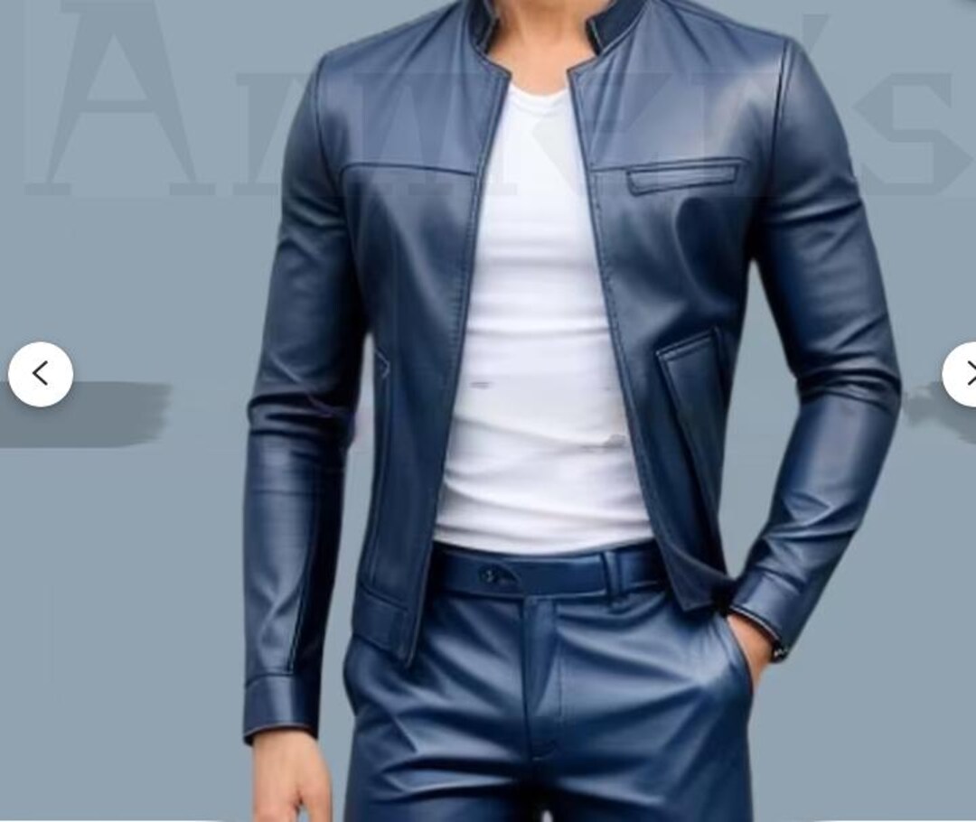 Genuine Leather Men Blue Jacket-handmade Sheep Leather Jacket-mens ...