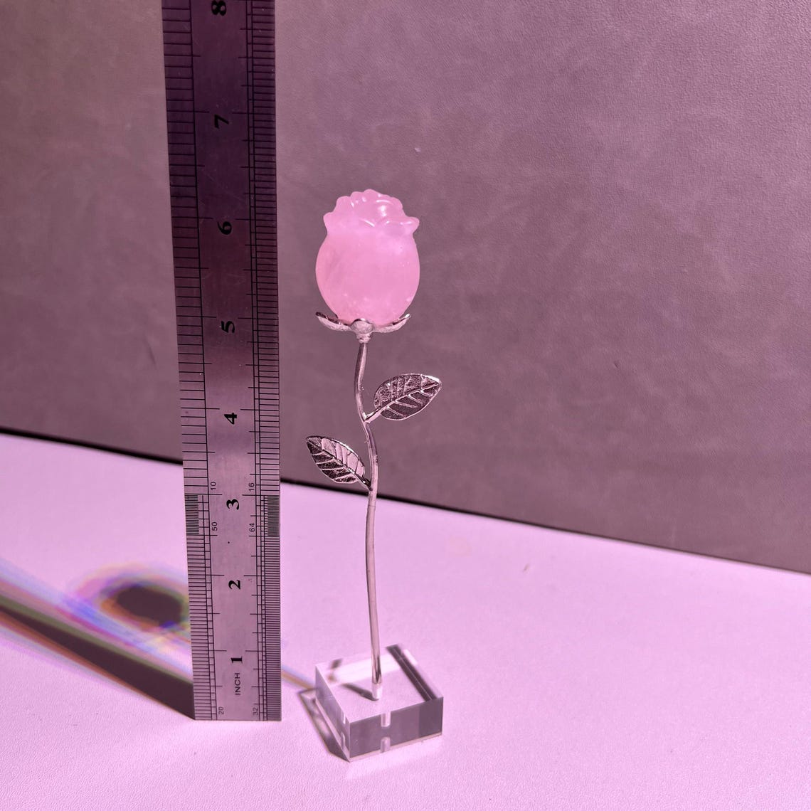 Rose Quartz Crystal Rose Carving With Metal Leaf Stand - Etsy