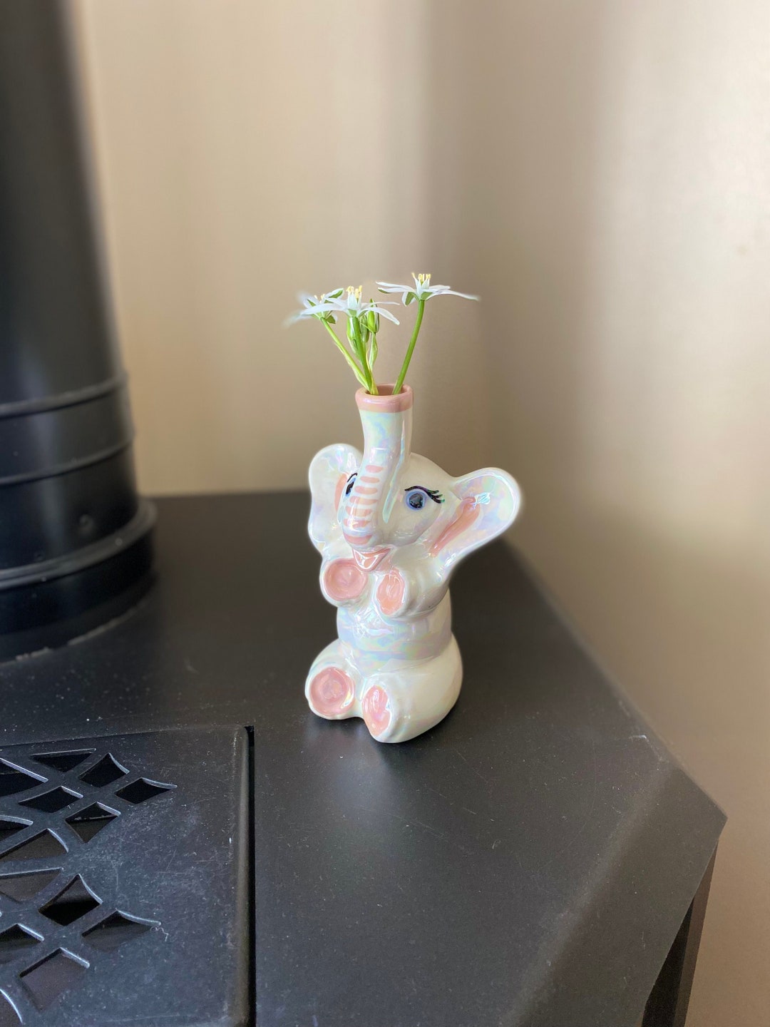 Vintage Elephant Trunks up Vase. Ceramic Trunks-up Sitting Iridescent ...