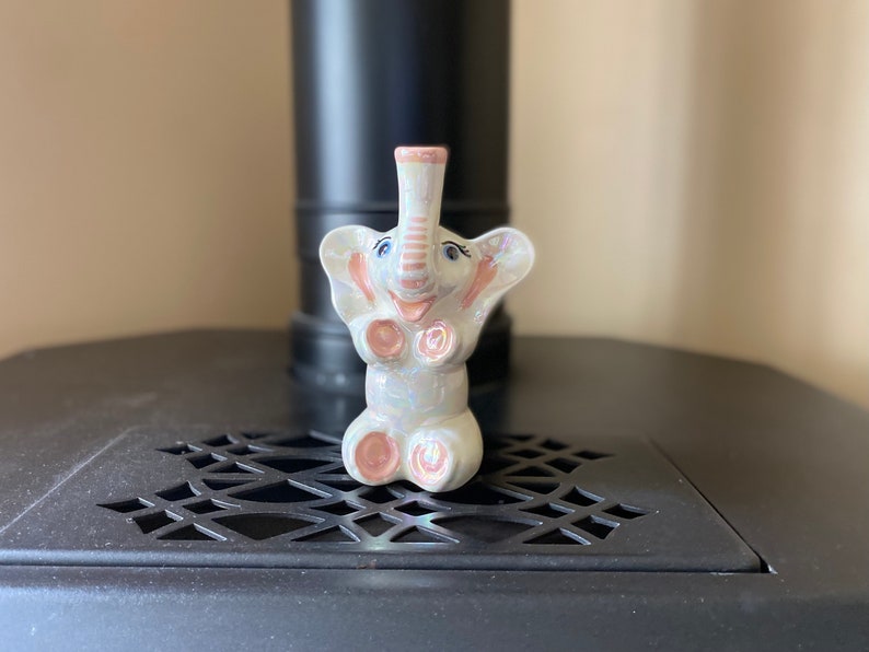 Vintage Elephant Trunks up Vase. Ceramic Trunks-up Sitting Iridescent ...