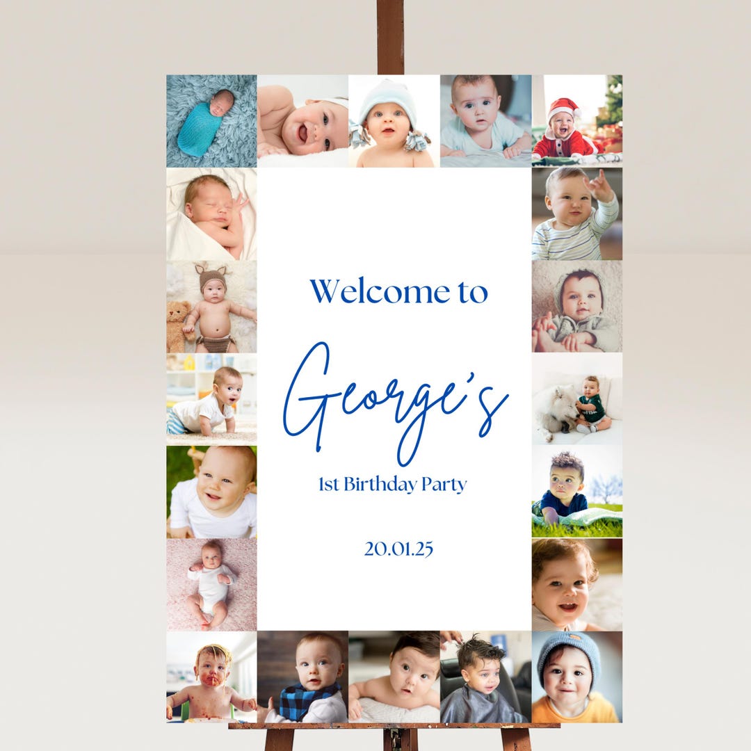 Custom 1st Birthday Sign, Birthday Boy Sign, Photo Collage, Custom ...