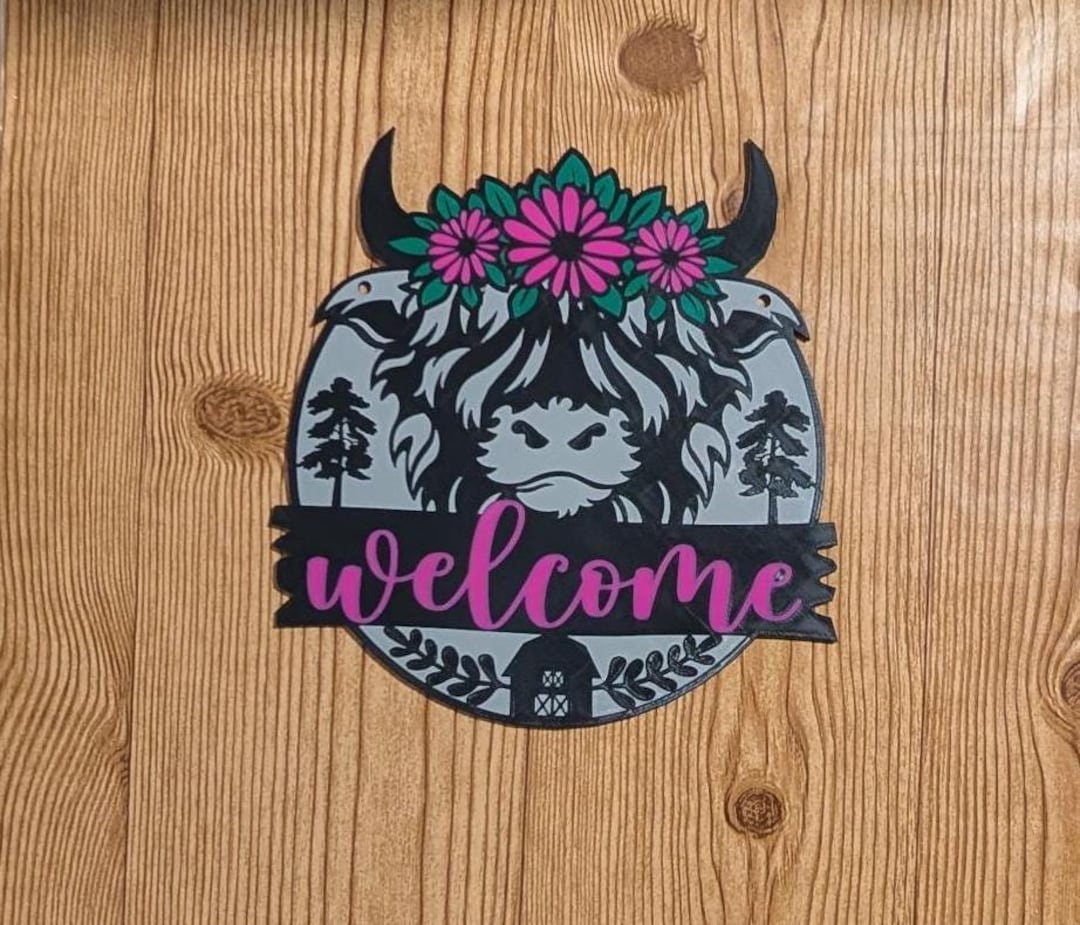 Highland Cow Welcome Sign Hanging Rustic Home Decor Ready to Ship - Etsy