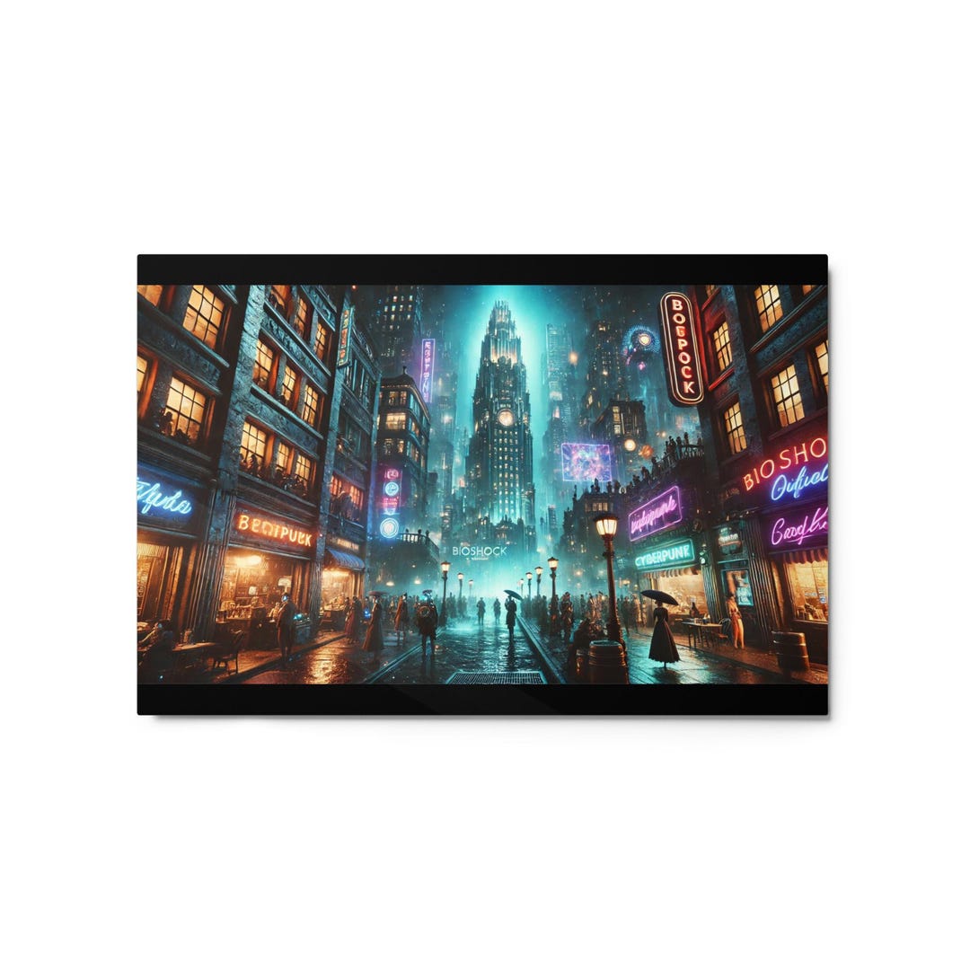 Bioshock-inspired Cyberpunk Metal Poster – Underwater Metropolis, Art ...