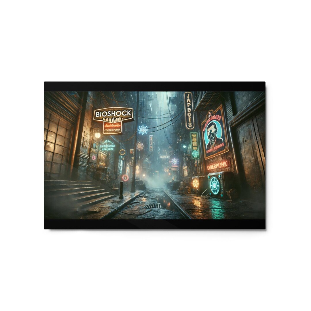 Cyberpunk Neon City Metal Poster – Rapture District, Bioshock-inspired ...