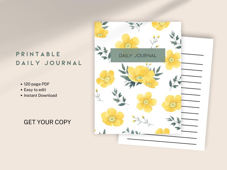 Daily Journal Printable PDF | 120 Lined Pages With Date Field ...