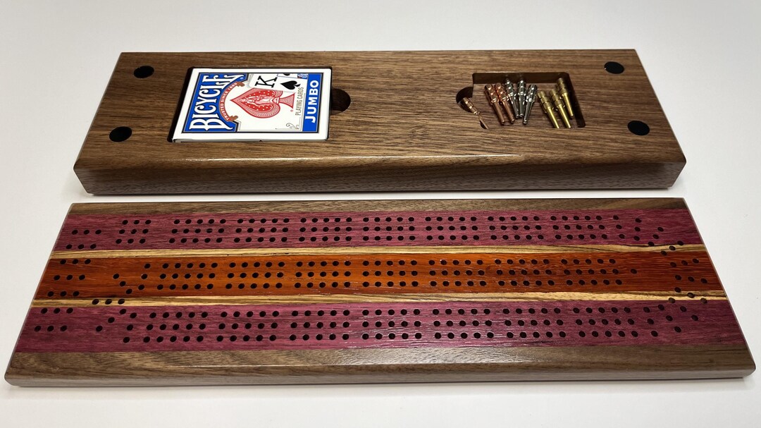 Handcrafted 3-track Cribbage Board – Purpleheart, Padauk, Walnut ...