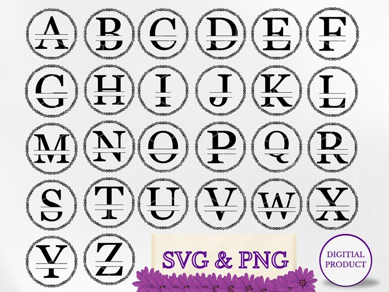 Monogram Split Letters SVG Split Monogram Alpha Split Circle Split Font ...