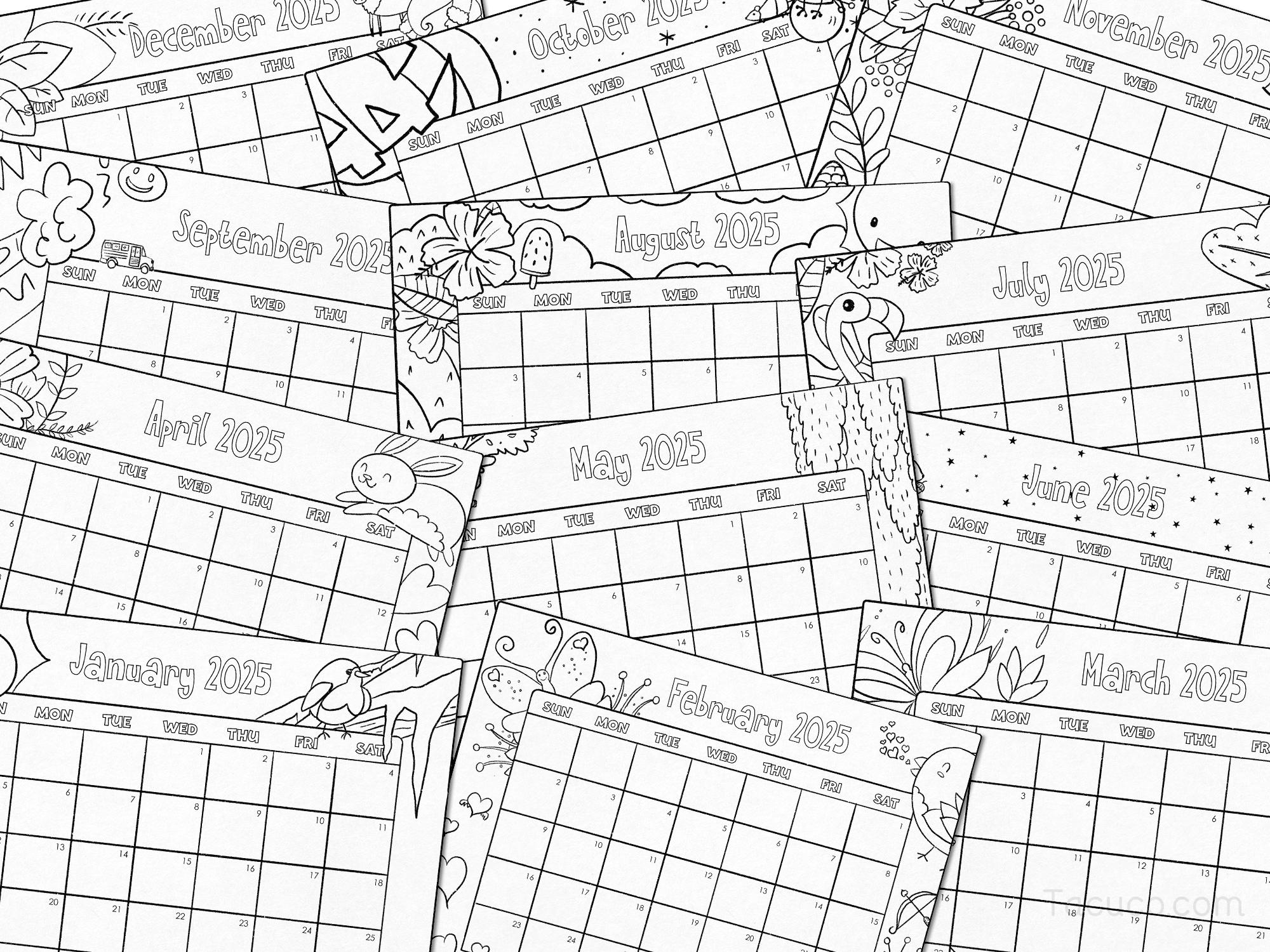 2025 Kids Coloring Calendar Printable | Monthly Activity Calendar ...