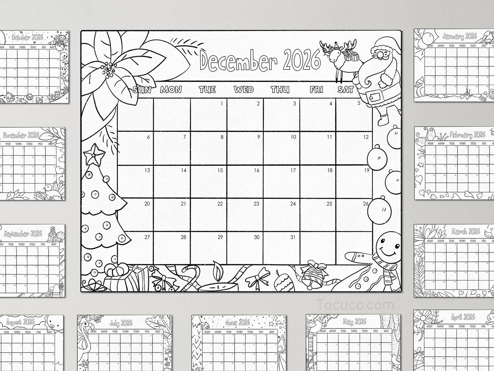Kids Coloring Calendar 2025 | Monthly Planner With Holiday-themed ...