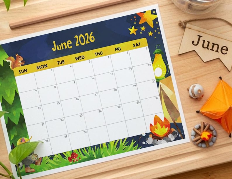 June 2026 Calendar for Kids: Printable PDF & JPG, Letter Size - Etsy
