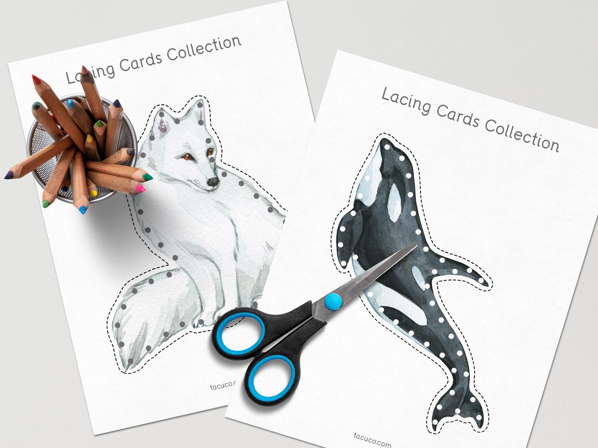 Arctic Animals Lacing Cards Printable | Montessori Fine Motor ...