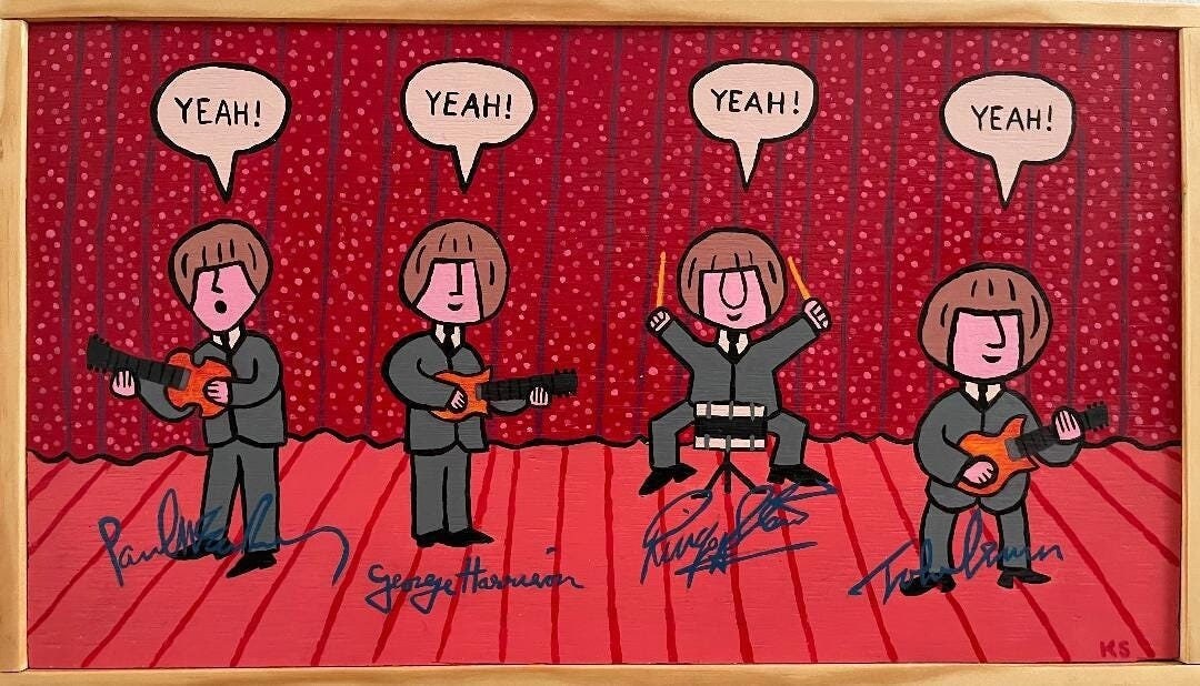 The Fab Four Folk Art Oil Painting on Wood - Etsy