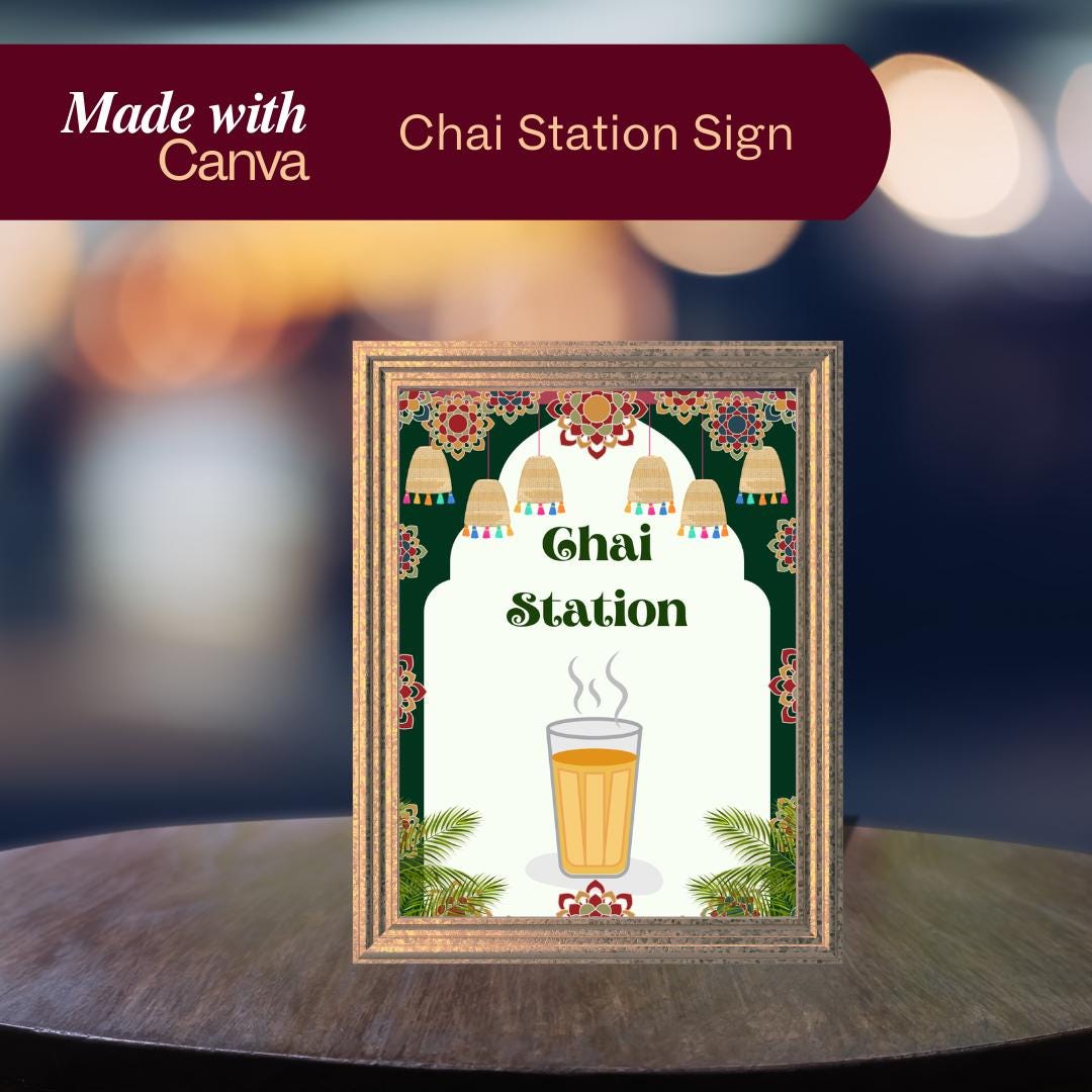 Chai Station Sign Indian Food Station Signs Mehndi Signs Indian Wedding ...