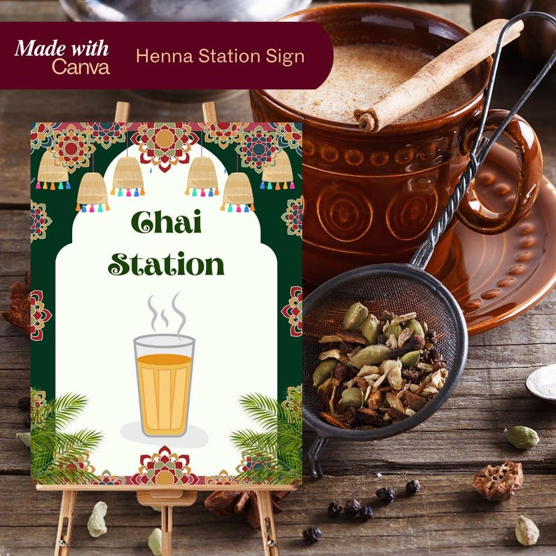 Chai Station Sign Indian Food Station Signs Mehndi Signs Indian Wedding ...