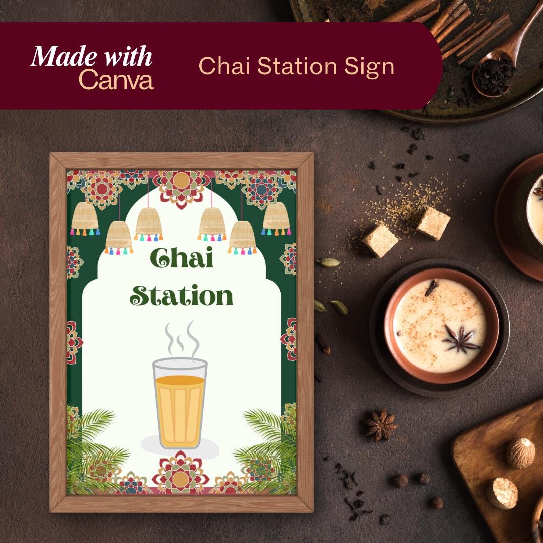 Chai Station Sign Indian Food Station Signs Mehndi Signs Indian Wedding ...