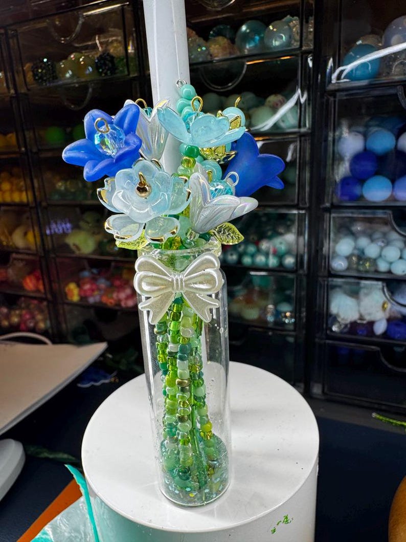 Handmade Beaded Flower Bouquet Magnet | Glass Vase Desk Decor - Etsy