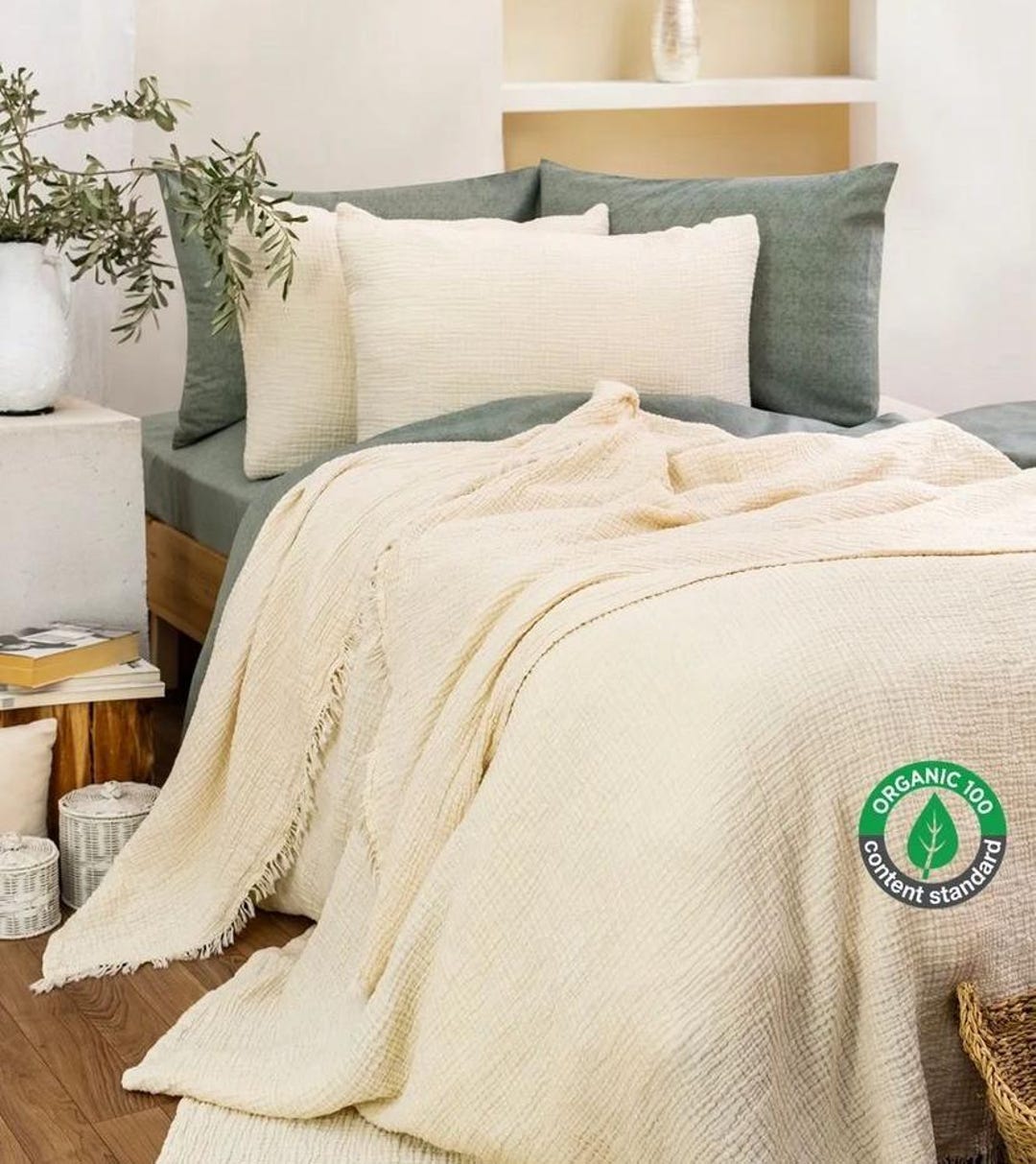 Oversize King Muslin Bedspread, Housewarming Gift, 4 Layers King Size ...